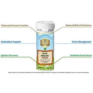 Organic Strength ImmunoBoost Daily Immune Vegan Gummies, 100% VIT C Daily Dose, 100mg of Elderberry, Zinc, Vitamin C (60 Count)