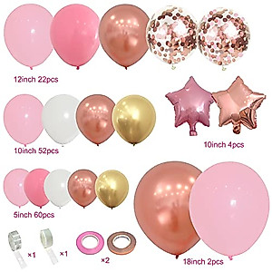 JULLIZ 144Pcs Rose Gold Pink Balloon Garland Arch Kit, Metallic Rose Chrome Gold Balloons for Birthday Wedding Party Bridal Shower Anniversary Decorations with Shiny Star Mylar Balloons