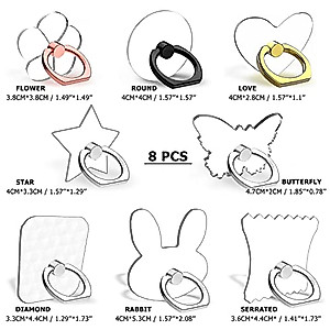8 pcs Transparent Cell Phone Ring Holder, CNYMANY Finger Grip Kickstand Stand for Universal Smartphone Case Accessories - 8 Shapes