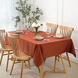 maxmill Slubby Textured Rectangle Tablecloth Water Resistant Wrinkle Free Spill-Proof, Soft Fall Table Cloth for Thanksgiving Parties Harvest Holiday Dinner, Halloween Decoration, 60 x 84 Inch Rust
