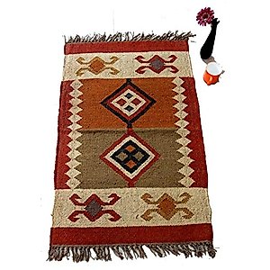 iinfinize 2x3 Living Room Decor Kilim Area Rug Wool Jute Vintage Kilim Carpets Floor MAt Jute Rug Decorative Rug Throws
