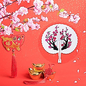 Chinese Japanese Cherry Blossom Hand Fans Paper Folding Fans for Wedding, Japanese Room Decor, Chinese Lunar New Year, Birthday Party, Baby Shower, Music Festival, Parade(20 Pcs)