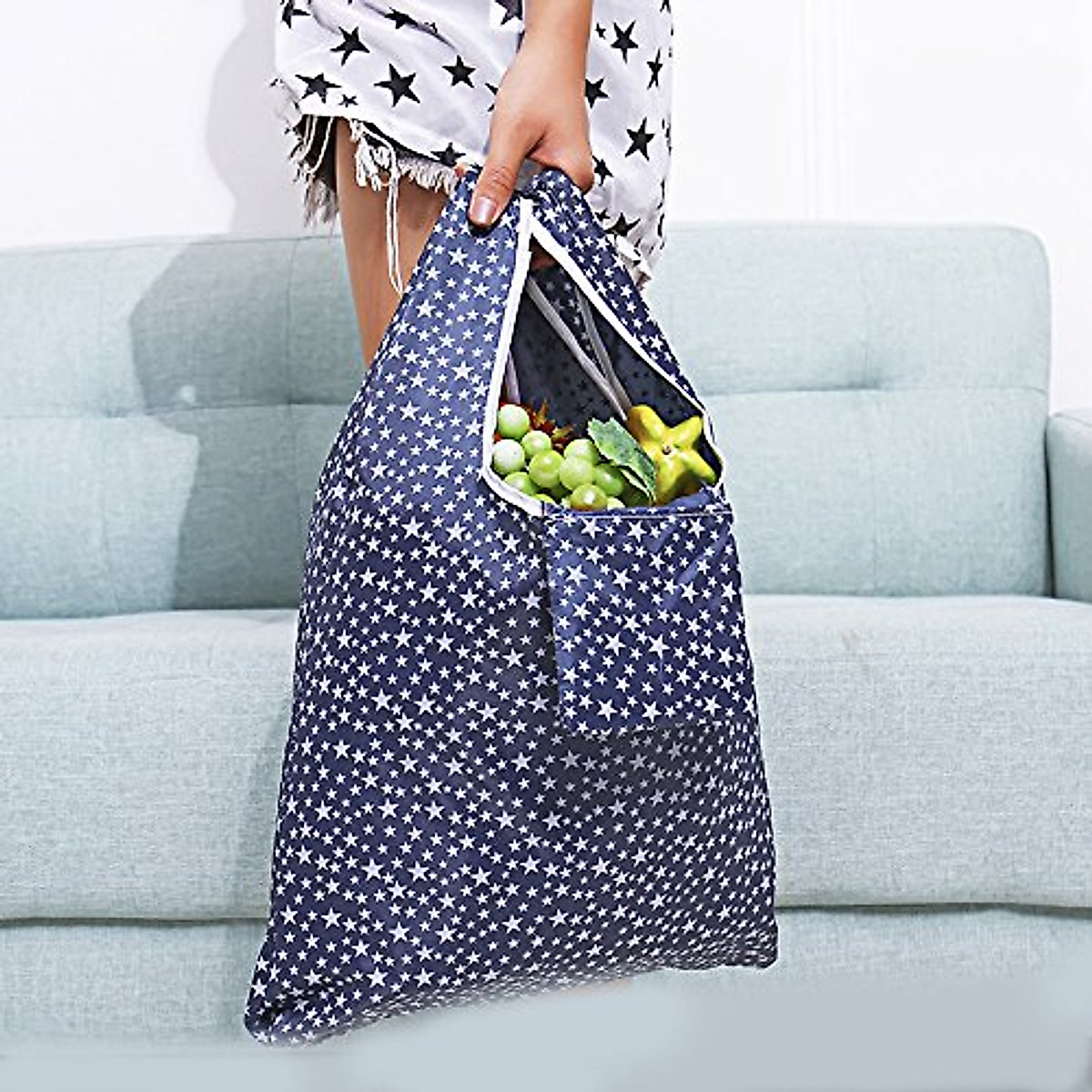 Kaxich Reusable Grocery Shopping Bags Foldable Grocery Bags Eco-friendly Shopping Bags Shopper Tote Bag Folding to fits in Pocket (4 Pack) Waterproof and Machine Washable