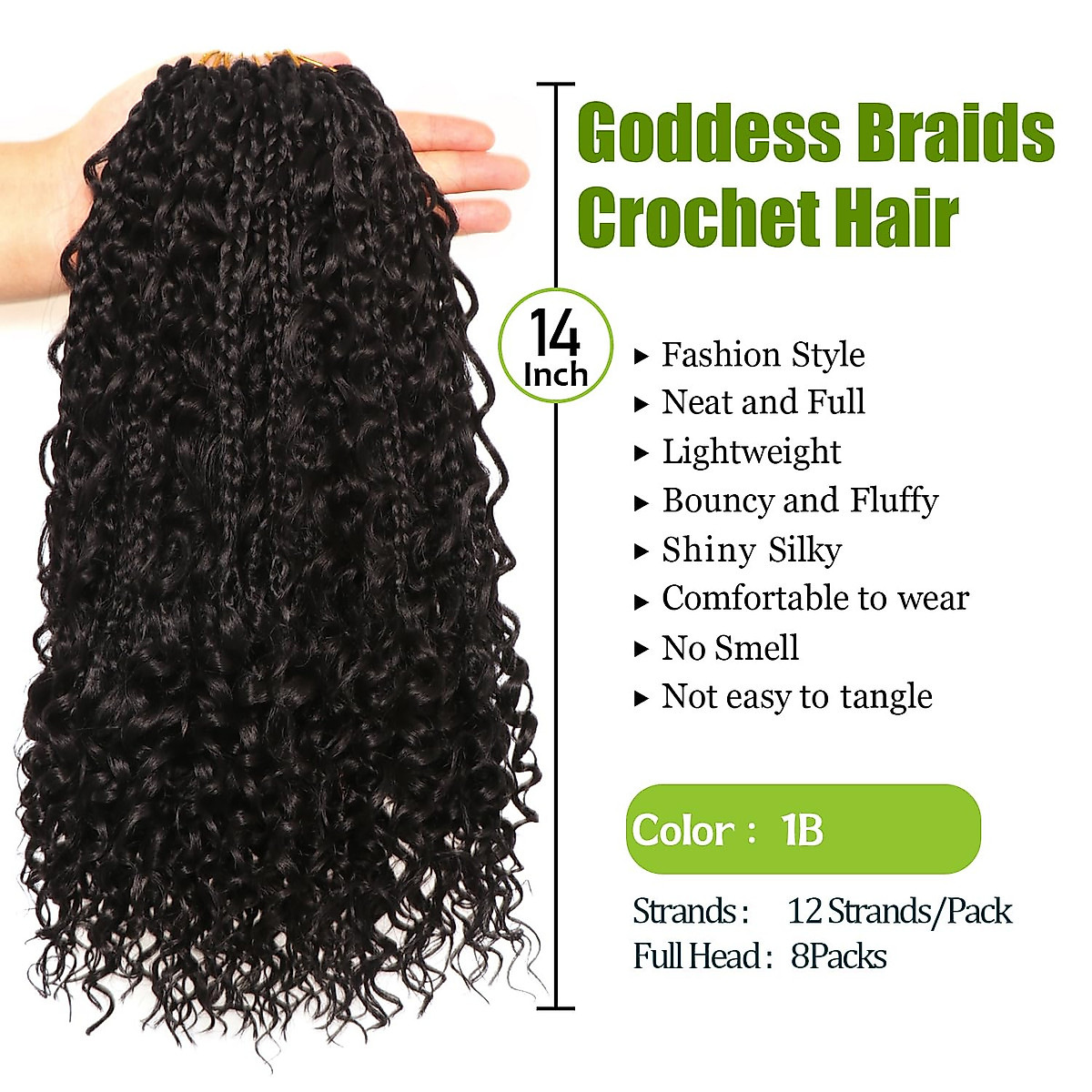 Goddess Bohemian Box Braids Crochet Hair-8 Packs 18 Inch Boho Crochet Braids for Black Women Synthetic Braiding Hair (1B#, 24 Inch (Pack of 7))
