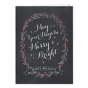 Celebrate the Season Chalkboard Christmas Card Assortment Pack / 25 Greeting Cards Set / 5 Holiday Designs Versed Inside With White Envelopes