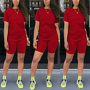 Women's Plus Size 2 Piece Outfits V Neck Side Split Tops Tummy Control Yoga Shorts Oversized Active Wear