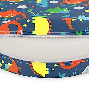Sumnacon Round Chair Increasing Cushion - Baby Toddler Kids Infant Portable Dismountable Highchair Booster Cushion Washable Thick Chair Seat Cloth Straps (Dinosaur Blue)