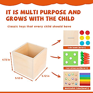 Montessori Toys for 1+ Year Old Baby Gifts,Play Kit Box Includes Carrot Harvest Games,Infant Coin Box,Fine Motor Skills Toys and Object Permanence Box,Montessori Toys for Babies 6-12 Month(4-in-1)