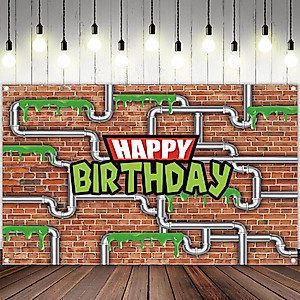 Yriujul 72x43inch Anime Kids Birthday Backdrop Cartoon Ninja Tortoise Party Banner Water Pipe Red Brick Wall Photography Background Photo Props