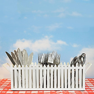 Boston Warehouse Picket Fence Flatware Storage Caddy, 15 inch, White