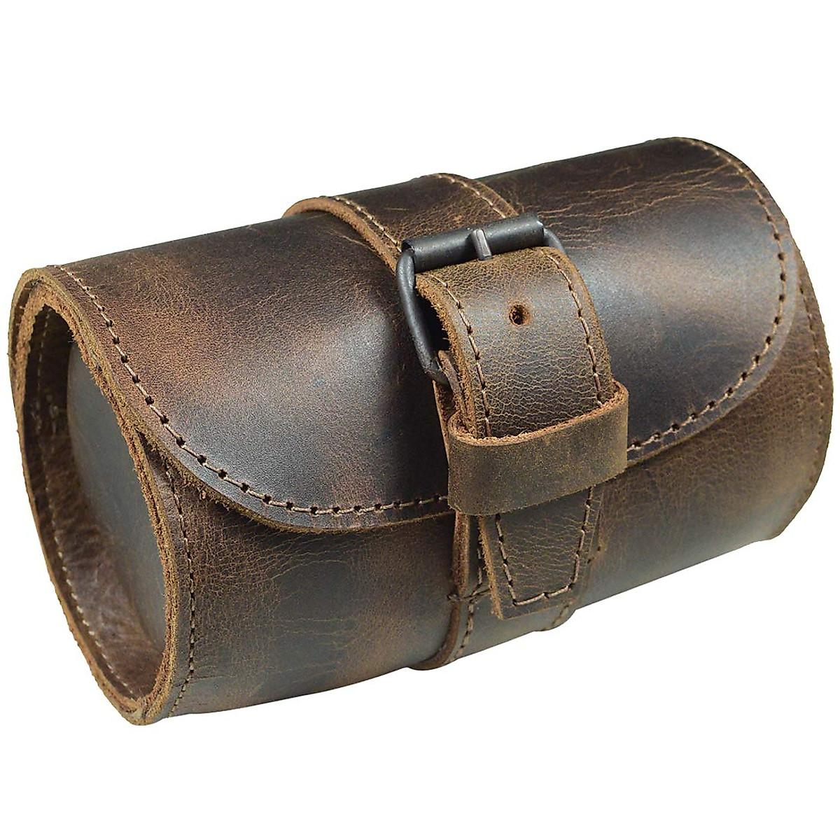 Hide & Drink, Cylinder Watch Case with Cushion, Storage Box, Jewelry Organizer, Travel Accessories, Full Grain Leather, Handmade, Bourbon Brown