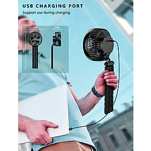 10000 mAh Portable Stroller Fan with 3 Mode LED Lights, Battery Operated Clip on Fan with Flexible Tripod, Rechargeable Desk Fans, 4 Speeds, Max 63 hrs, USB Powered,360°Rotation, for Car, Camping