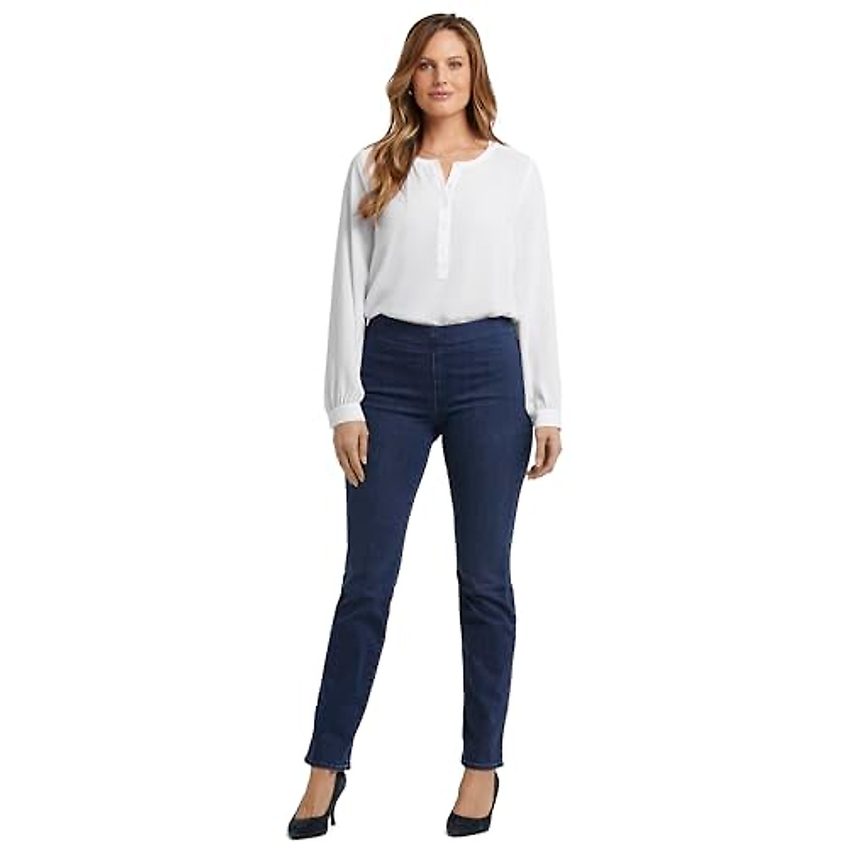 NYDJ Women's Pull-On Marilyn Straight Jeans | Slimming & Flattering Fit, Clean Denslowe, 12