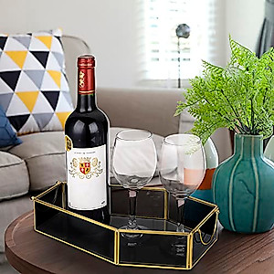 ELLDOO Gold Black Glass Coffin Tray, Gothic Home Decor Jewelry Tray, Coffin Shape Serving Tray, Spooky Decorative Tray Candle Tray with Handle for Halloween