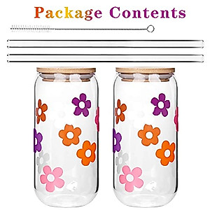 Glass Cups with Lids and Straws, Can Shaped Glass Cups, 20OZ Glass Cups, Drinking Glasses, Iced Coffee Glasses Cup, Smoothie Cups, Tumbler Glass, Reusable Boba Cup Drinking Glasses -Set of 2