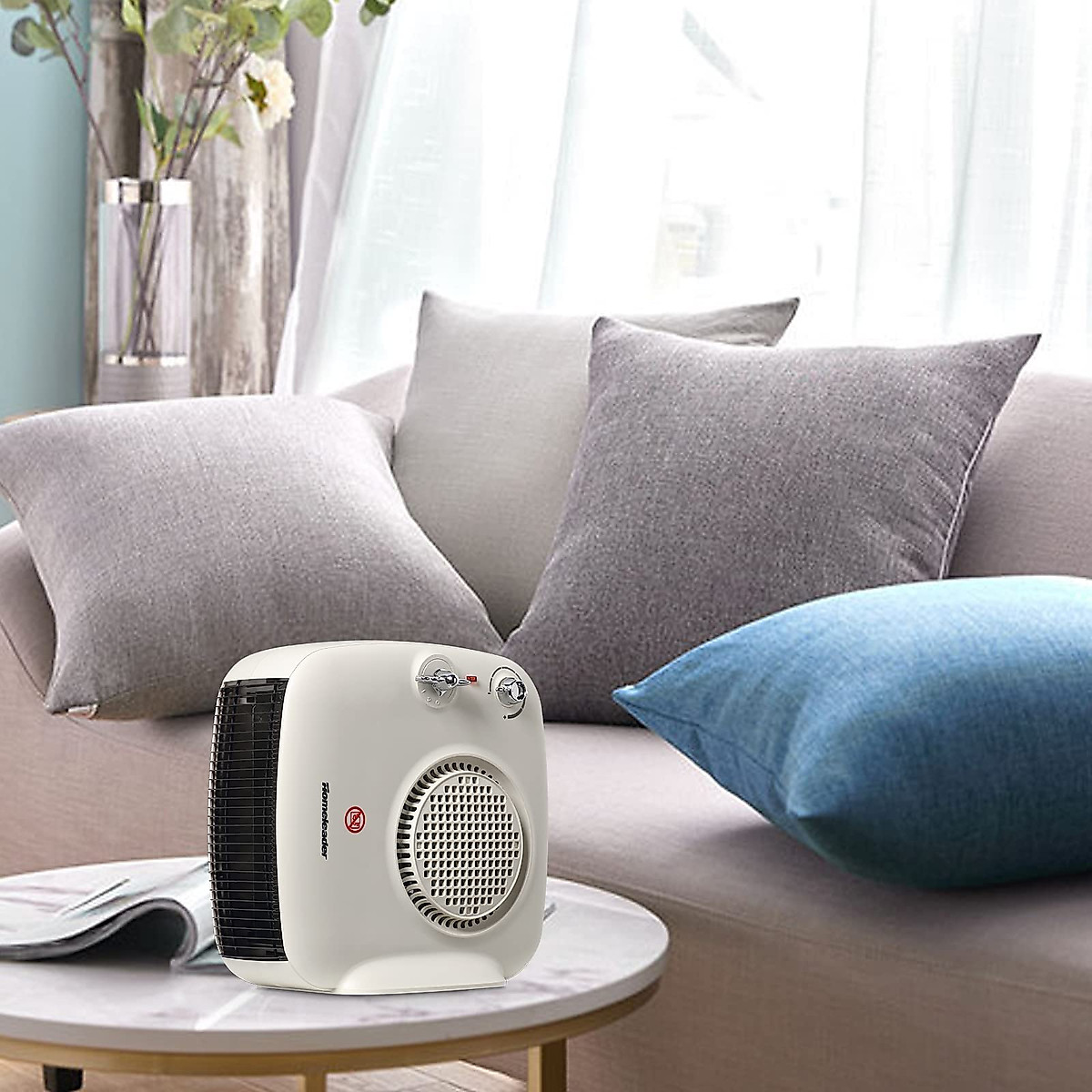 Portable Fan Heater, Homeleader 750W/1500W Electric Space Heater with Adjustable Thermostat, Room Heater for Home Office Q7