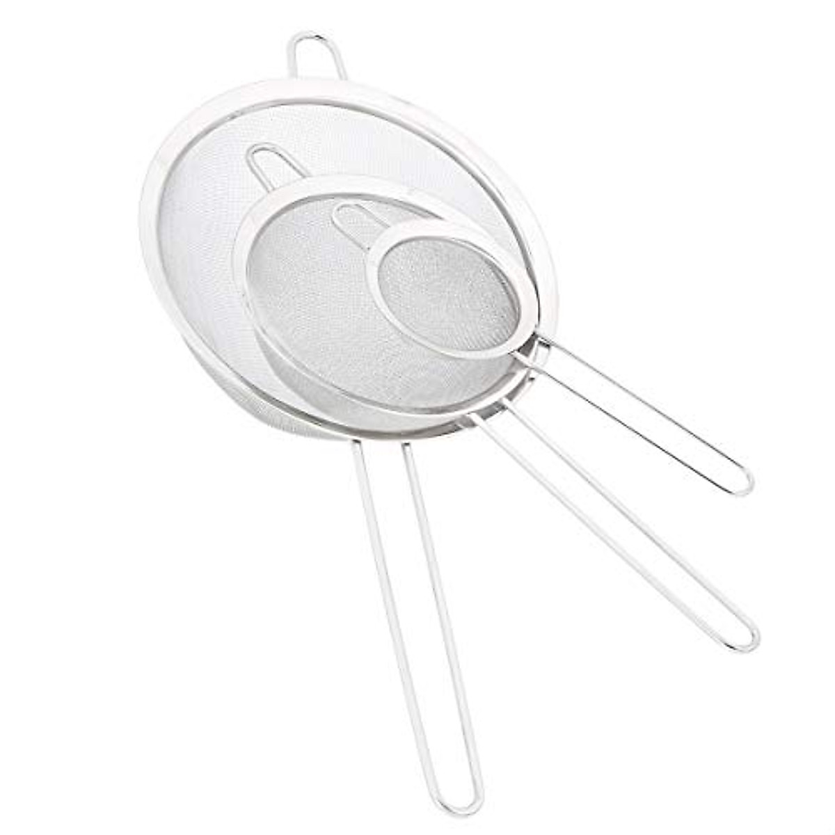 AmazonCommercial Stainless Steel 3-Piece Strainer Set, Set Contains 3.3", 5.5", and 7.75" Strainers, Pack of 3