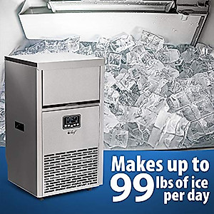 Deco Chef Commercial Ice Maker, 99lb/24 Hours, 33lb Storage Capacity, Stainless Steel, with 2 Year Enhanced Protection Bundle