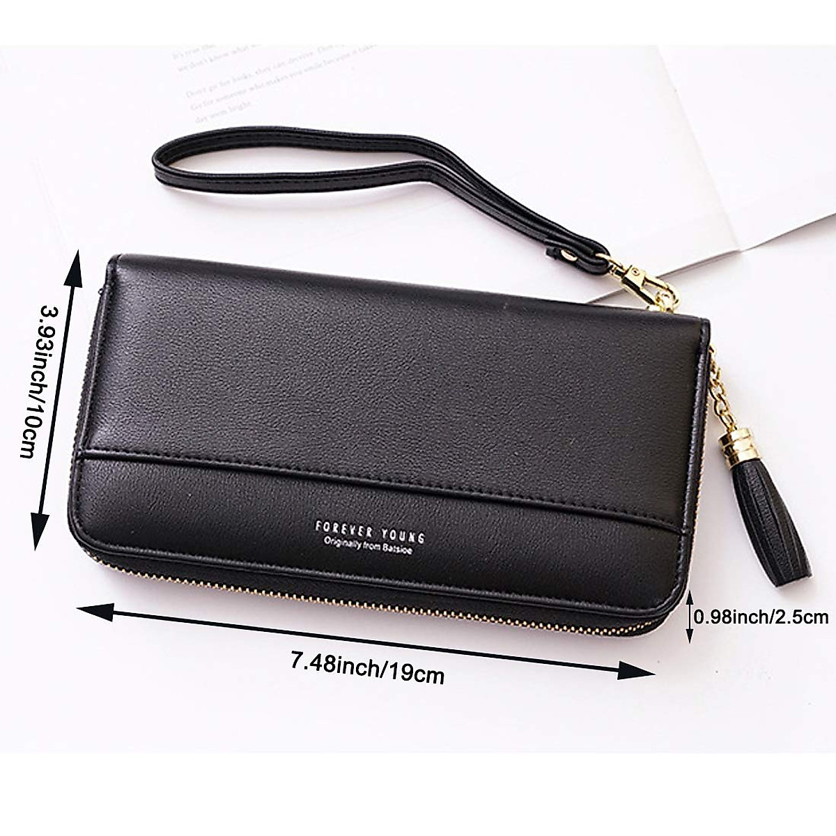 Wallet-NEWANIMA Women Multi-card Two Fold Long Zipper Clutch Purse (Style10-Black)