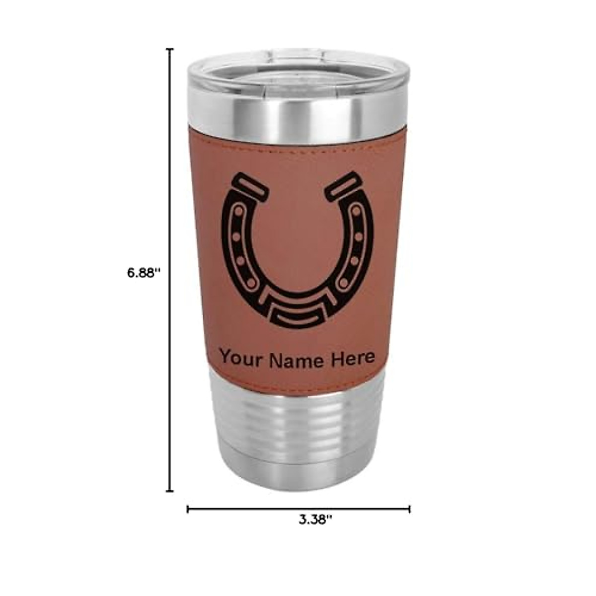 LaserGram 20oz Vacuum Insulated Tumbler Mug, Horseshoe Plain, Personalized Engraving Included (Faux Leather, Dark Brown)