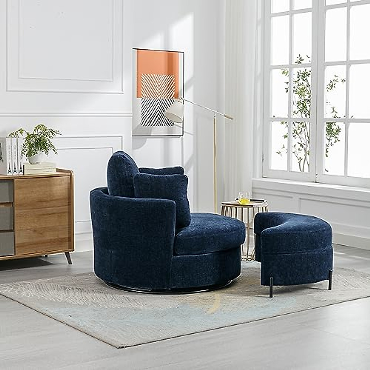 Oversized Swivel Accent Barrel Chair with Storage Bench Large Ottoman+4 Pillows,Comfy Upholstered 360 Recliner Sofa Club Chaise Leisure Round Loveseat Lounge Armchair for Living Room/Hotel/Nursery