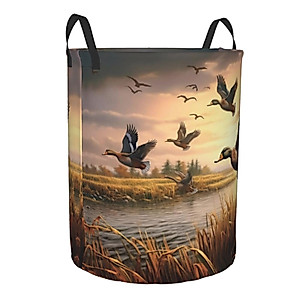 Hunting Flying Mallard Ducks Laundry Hamper,Portable Clothes Hampers,Storage Basket Toys Storage Organizer For Home Dorm