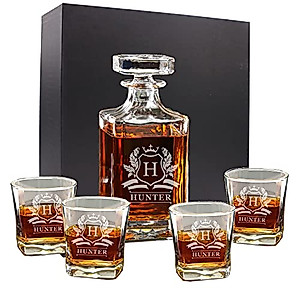 Custom Engraved Groomsmen - Whiskey Decanter Set and 4 Glasses Set - Personalized and Monogrammed with WPS Styles
