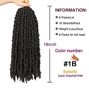 ZRQ Butterfly Locs Crochet Hair 18 Inch 6 Packs Pre Looped Distressed Crochet Braids Most Natural Hair Extension for Black Women (18 Inch,1B)