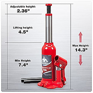Jack Boss Bottle Jack 4 Ton (8,800 LBs) Welded Hydraulic Car Jack with Pump Handle, Fit Use for Cars Automotive Sedans, Red