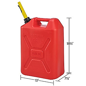 Scepter FG4RVG5 Military Style 5.3 Gallon Gas Can, Jerry Can Fuel Container with Self-Venting Spout, Red
