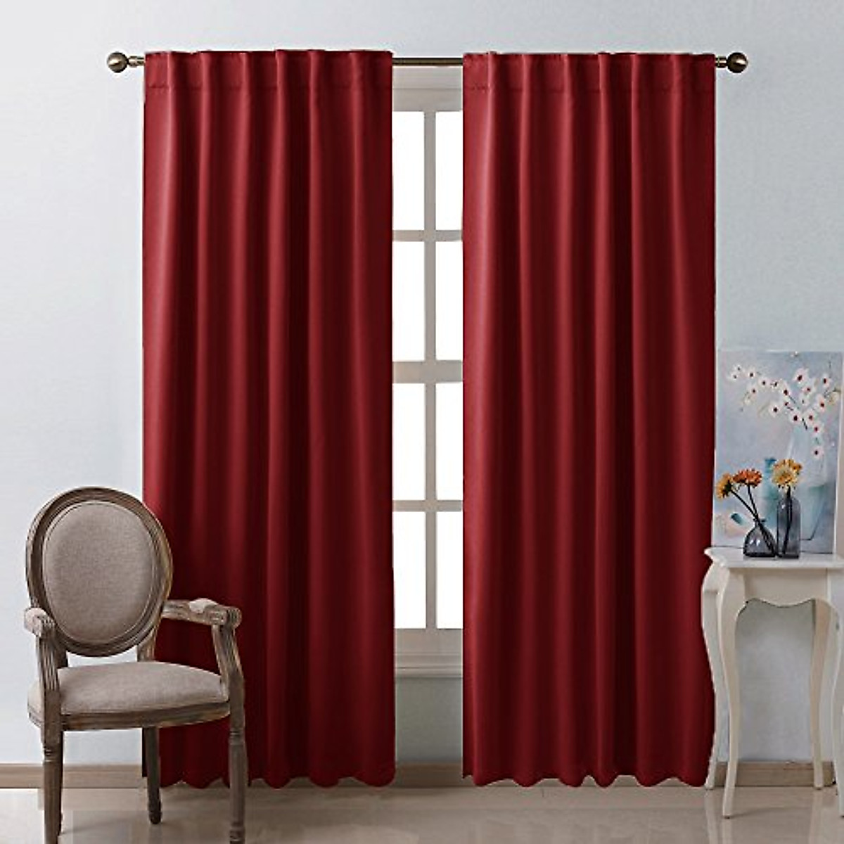 NICETOWN Christmas Burgundy Curtains Blackout Draperies Panels, Thermal Insulated Blackout Drapes for Sliding Door, Burgundy Red Color, 52" x 95", 2 Panels