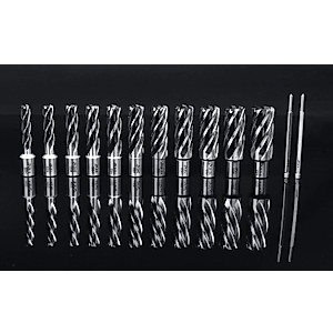 Accusize Industrial Tools 13 Pcs/Set 7/16'' to 1-1/16'' H.S.S. Annular Cutters, 2'' Cutting Depth with 2 Pilot Pins, N1