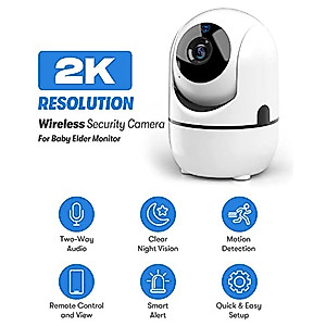 Security Camera for Baby Monitor, 2K Wi-Fi Cameras for Home Security, Pan/Tilt/Zoom Indoor Camera Wireless with Phone APP, 2-Way Audio, Motion Detection, Night Vision (White-2)