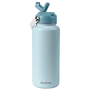 BLACKUBE 32oz Insulated Water Bottle with Straw Lid, Stainless Steel Water Bottles Keeps Hot and Cold for School, Fitness, Outdoor and Camping-Blue