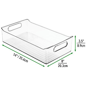 mDesign Small Plastic Kitchen Storage Container Bins with Handles -Organization in Pantry, Cabinet, Refrigerator or Freezer Shelves - Food Organizer for Fruit, Yogurt, Squeeze Pouches - Clear