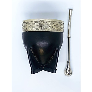 Generic, Premium Yerba Mate Gourd (Mate Cup) - Uruguayan Mate – IMPERIAL style Leather Wrapped - Includes Alpaca Bombilla (Straw) (Black, Leather)
