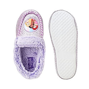 Disney Girls' Princesses Slippers – Fuzzy Slipper Moccasins – Non-Skid Slippers (Little/Big Girl), Size 2-3, Lavender Princess