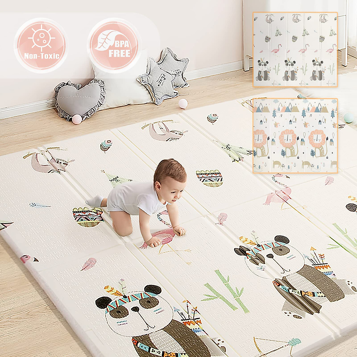 Baby Playmat for Crawling,0.6in Thick Extra Large Foldable Play Mat for Baby, Waterproof Non Toxic Anti-Slip Reversible Foam Playmat for Toddlers Kids(79 * 71 * 0.6)