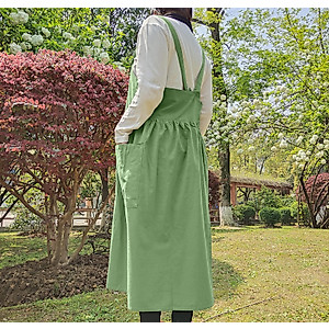 losofar Cotton Linen Square Dress Overalls Kitchen Gardening Solid Color Apron Flower Shop Smock (Green, 92cmx110cm)