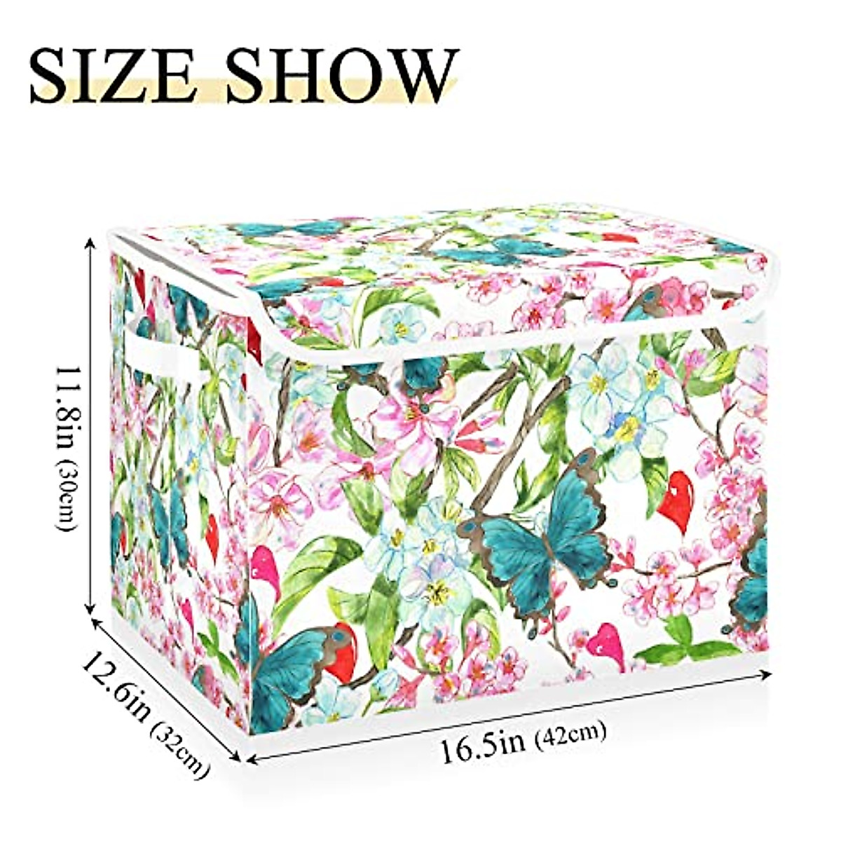 innewgogo Cherry Flowers Hearts Butterfly Storage Bins with Lids for Organizing Storage Bin with Handles Oxford Cloth Storage Cube Box for Toys
