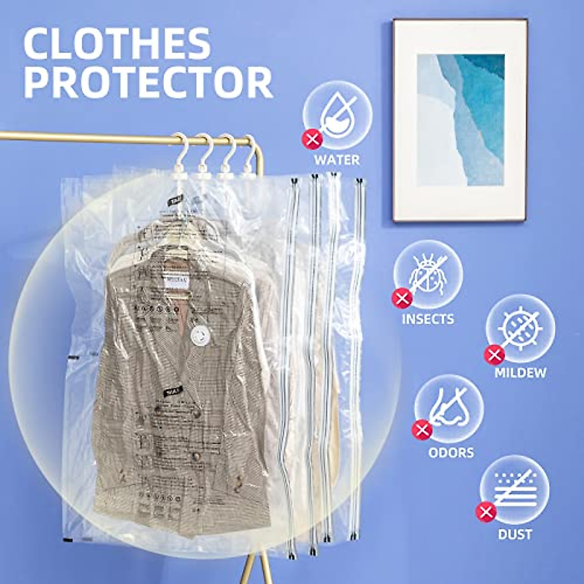 TAILINK Hanging Vacuum Storage Bags Space Saver Bags for Short Clothes, 4 Pack 41.3 x27.6 inch, Space Saver Garment Bags for Short Jacket, Suits, Dresses Space Bags Hanging Vacuum Storage Bags