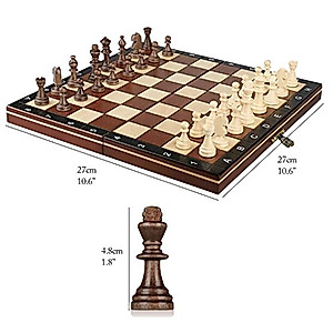 THPT Unique Wooden Chess Set Magnetic Chess Set Portable Folding International Chess Set Handmade Chess Pieces Double Rear Chess Board Board Games
