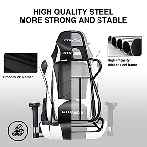 GTRACING Gaming Chair Racing Office Computer Ergonomic Video Game Chair Backrest and Seat Height Adjustable Swivel Recliner with Headrest and Lumbar Pillow Esports Chair (White)