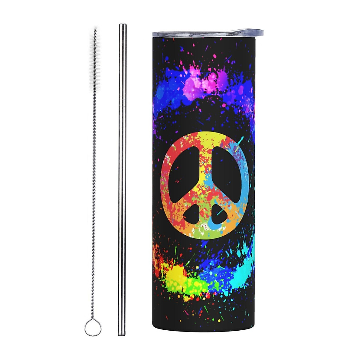 Mount Hour Rainbow Peace Stainless Steel Insulated Tumbler 20 OZ, Coffee Mug Cup with Splash-Proof Lid and Straw for Car Home Office Outdoor Travel