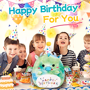 BSTAOFY 15'' Cute Happy Birthday Dinosaur Soft Plush Pillow Green Dinosaur Birthday Stuffed Animal Gifts for Boys Girls Baby Kids