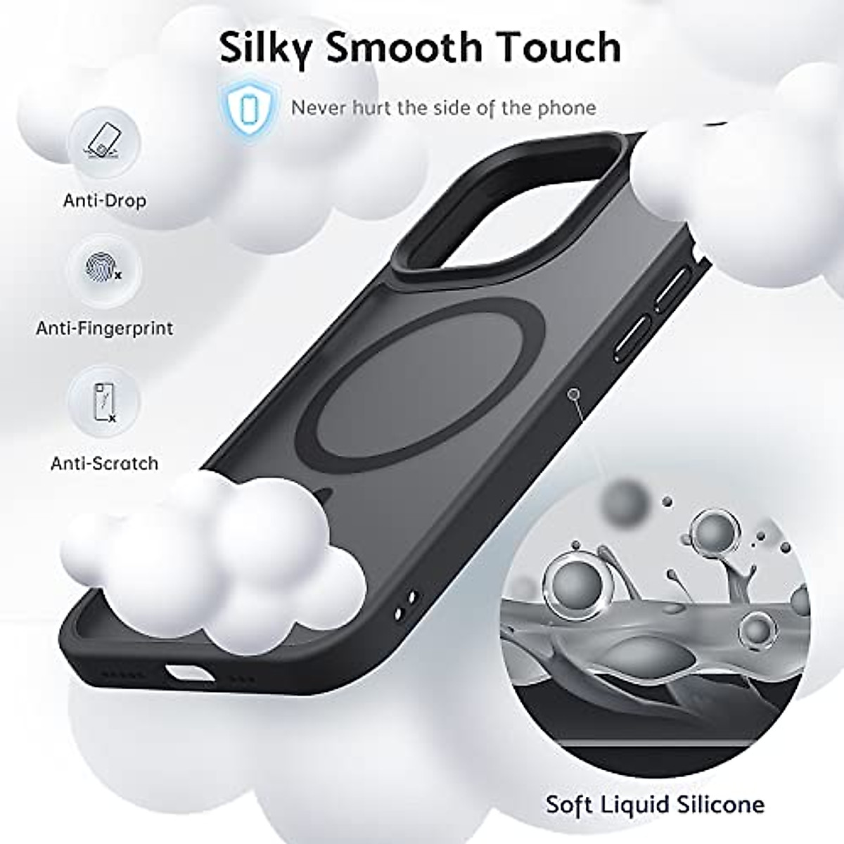 Anqrp Designed for iPhone 14 Pro Max Case, [Support Magsafe] Soft Silicone Slim Anti-Scratch Case for iPhone 14 Pro Max 6.7 inch, Black