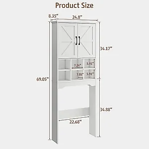 Befrases Over The Toilet Storage Cabinet with 2 Doors Storage Cabinet, Bathroom Storage Cabinet with Adjustable Storage Compartments, Suitable for Bathroom, Laundry Room, Small Spaces, White