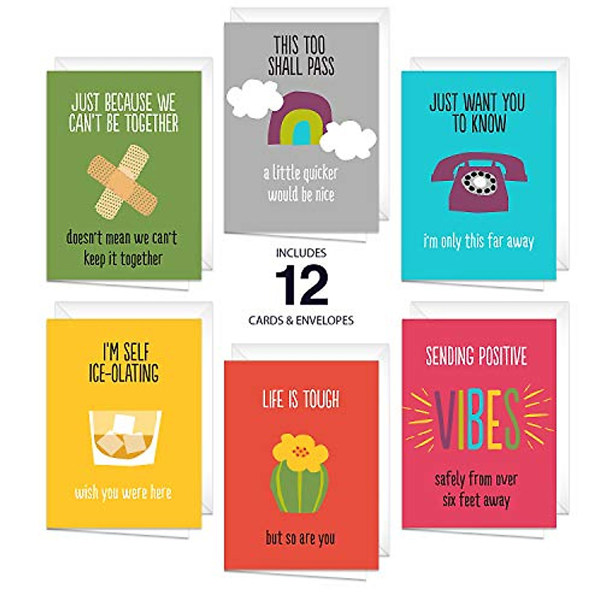 Motivational Quarantine Greeting Cards/Set Of 12 Day Brightening Cards / 5" x 7" Bright Encouraging Cards For COVID-19