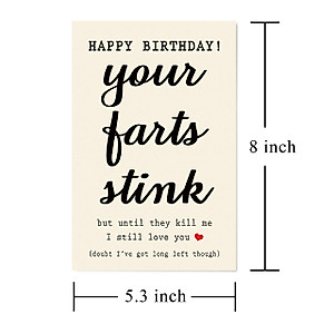 Your Farts Stink Funny Happy Birthday Card, Birthday Card for Boyfriend Him Husband Girlfriend Wife Partner