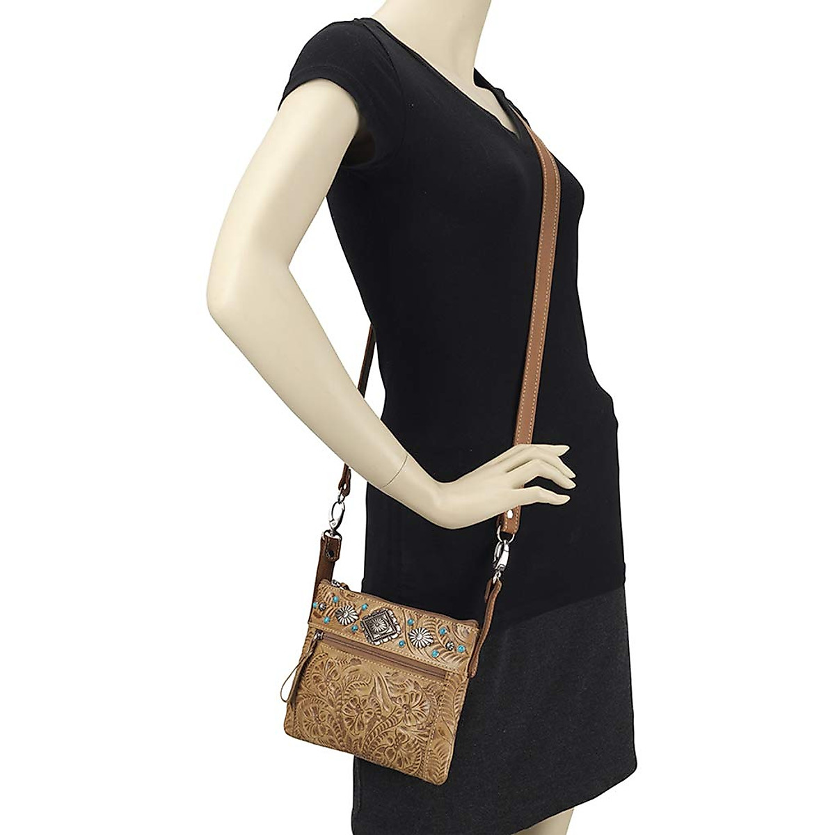 American West Women's Trail Rider Crossbody Bag Tan One Size